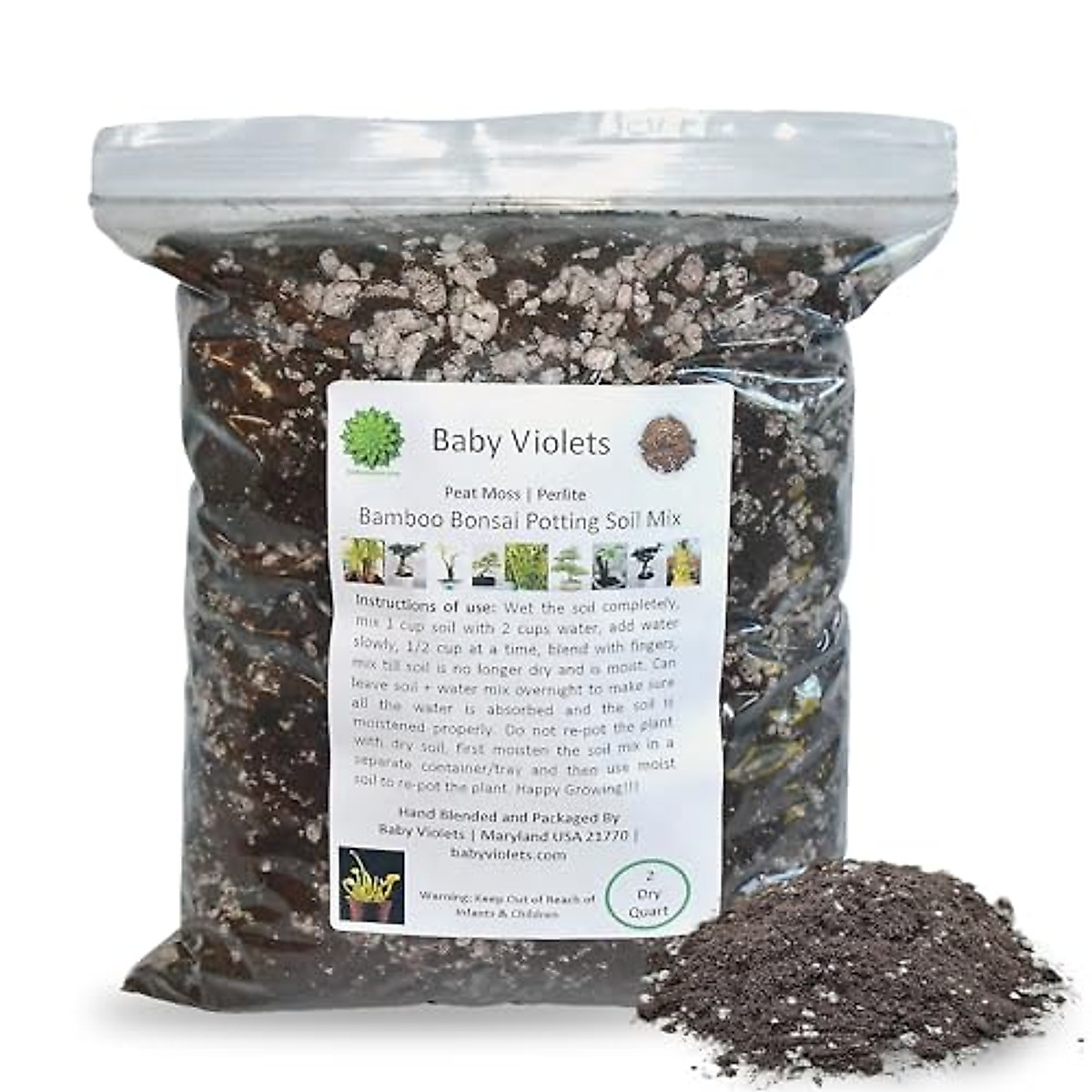 Bamboo Bonsai Plant Potting Soil Mix Peat Moss & Perlite (½ Gallon / 2 quarts). Repot Ficus, Lucky Bamboo Soil