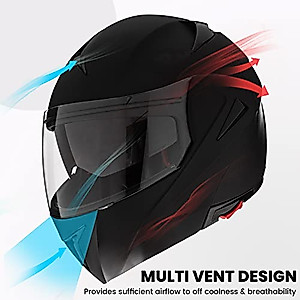 ILM Motorcycle Helmets Modular Dual Visor Flip-up Full Face Street Racing Helmet DOT 5 Colors Model 808 (S, Matte Black)