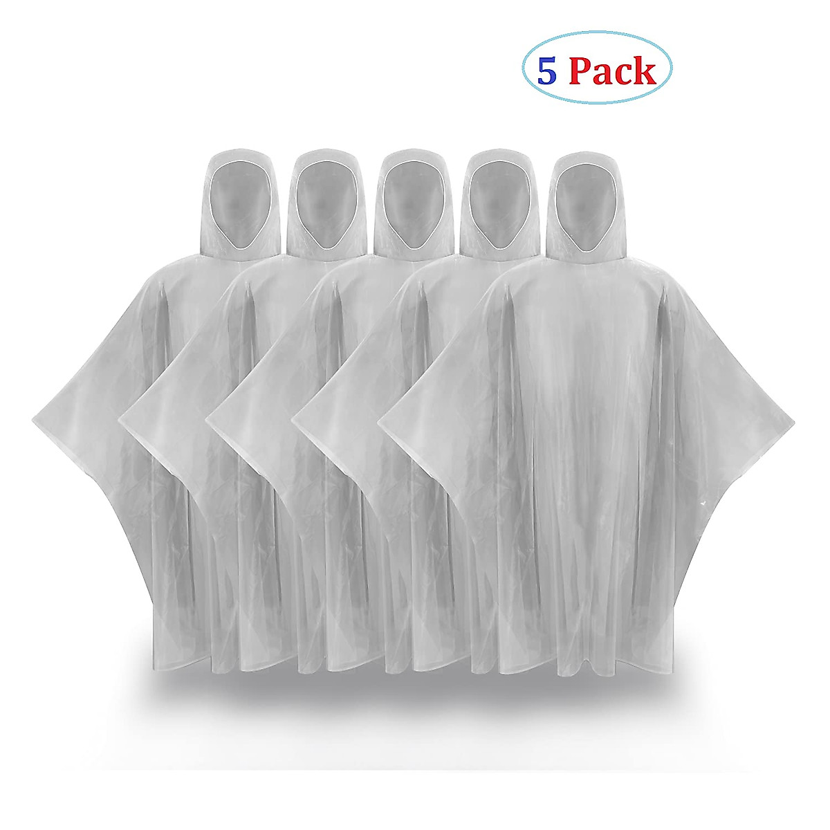 SAIWEYNEE 5 Pack Disposable Rain Ponchos For Adults-Transparent Waterproof Rain Ponchos (Clear Transparent)