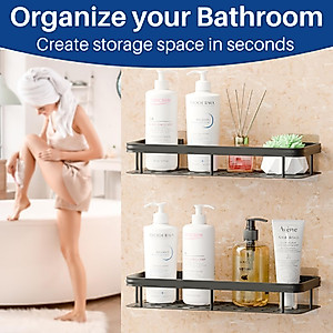 FERROFASIL Shower Caddy 2 Pack, Adhesive Shower Organizer for Bathroom Storage, Adhesive Shelves for Bathroom Organization, Large Shelf for Storage Kitchen Shower Bathroom and Cabinet Organization