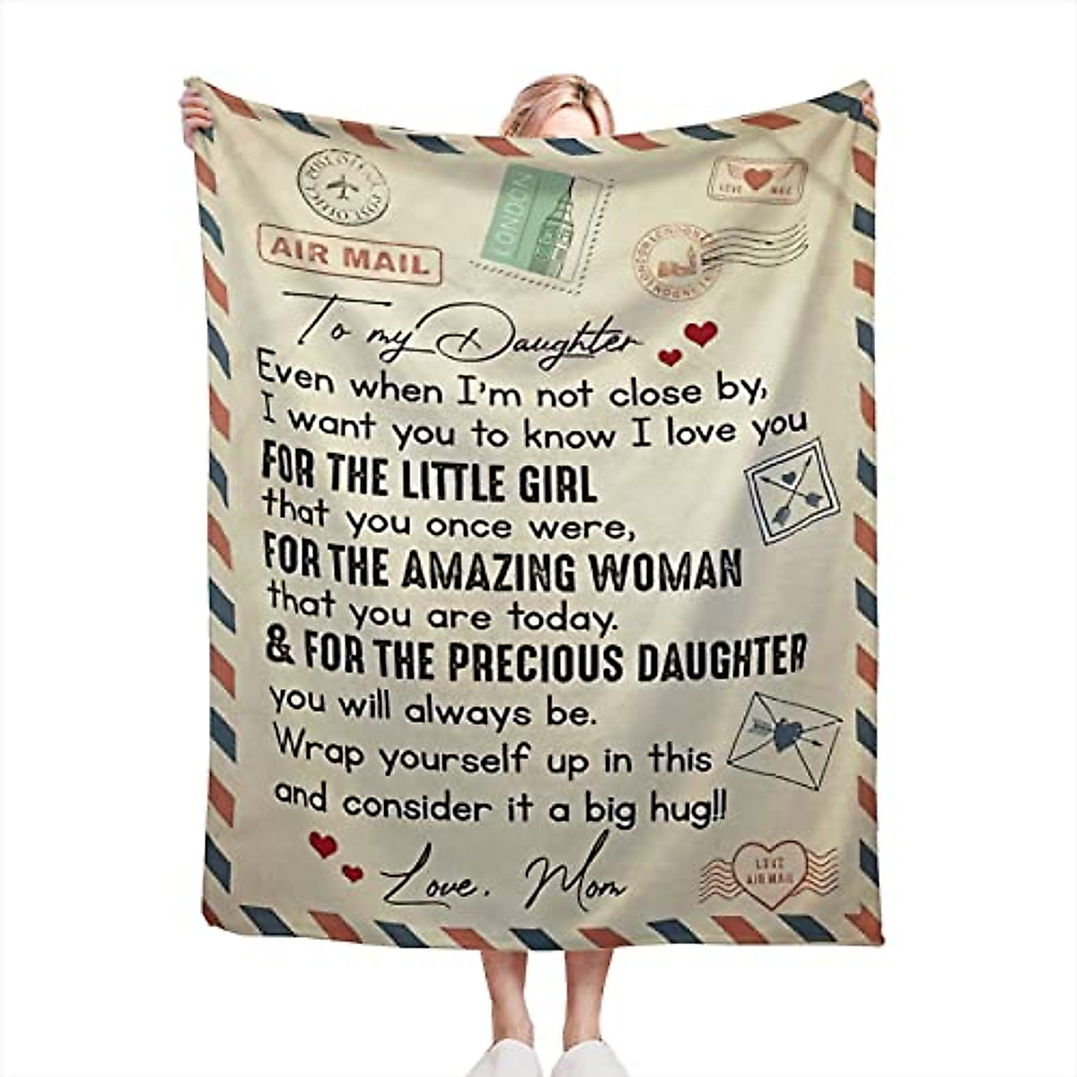 Maynofu to My Daughter Blanket from Mom, Daughter Gifts Letter Printed Throw Blanket Birthday Gifts Christmas Blankets for Bed Couch Living Room (50”x60“)
