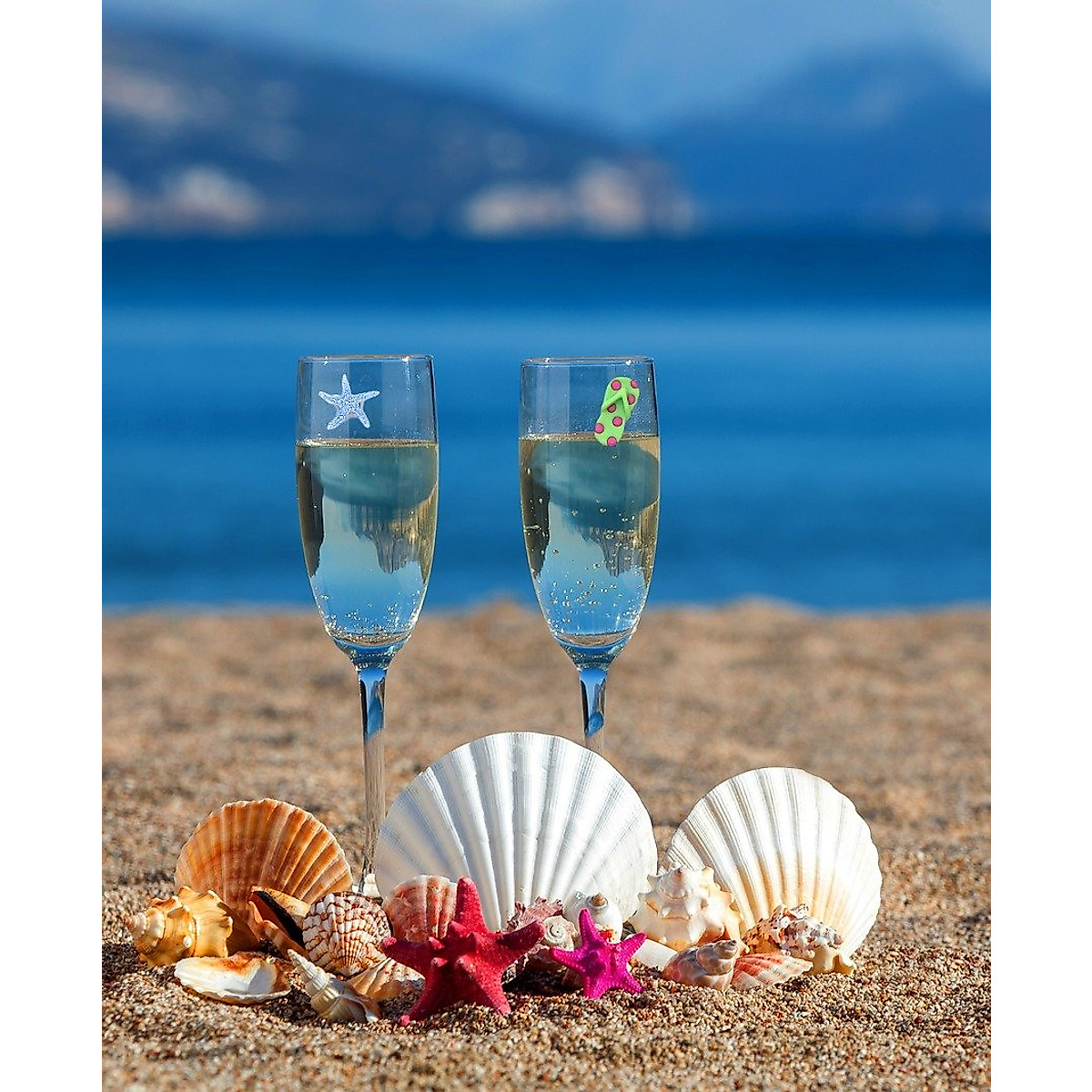 Beach Nautical Wine Glass Charms or Magnetic Markers for Making Your Drink Unique – Set of 12 Summer Glass Identifiers