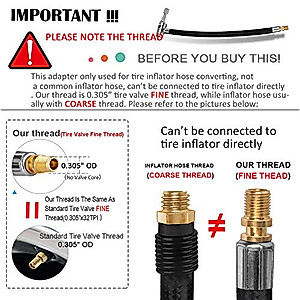 LUMITECO Locking Tire Chuck with Rubber Hose and Standard Tire Valve Fine Thread, Tire Inflator Pump Hose Adapter for Twist On Convert to Lock On Connection