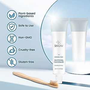 SNOW Whitening Toothpaste, Morning AM Toothpaste, No Fluoride, No Sulfate, Non-GMO Snow Toothpaste Whitening Teeth Oral Care Product, Pairs w/Whitening Strips - Peppermint Flavor (Morning Frost)