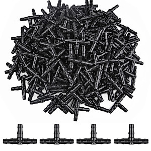 Kalolary 500Pcs Barbed Tee Irrigation Fittings, 1/4 Inch Tube Universal Drip Irrigation Connector Compatible with Watering Systems, 4/7mm Hose Automatic Irrigation Adapter