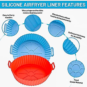 Nuova Era 2-Pack Air Fryer Silicone Pot for 3 to 5 QT, Air Fryer Silicone Liners, Air Fryer Accessories, Reusable Silicone Bowl for Baking, Air Fryer Basket, Air Fryer Basket for Oven
