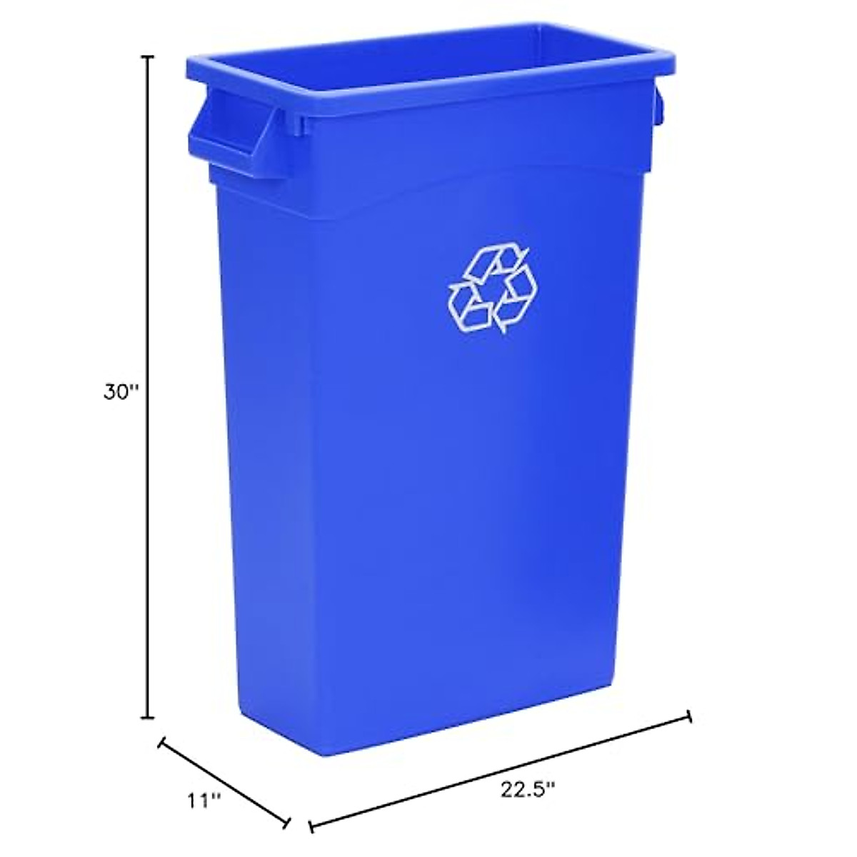 AmazonCommercial Rectangular Commercial Slim Trash Can, w/Recycle Logo, 23 gallon (Pack of 1), Blue