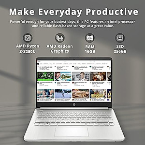 HP 14" FHD IPS-Type Lightweight Laptop, AMD Ryzen 3-3250U, 16GB RAM, 256GB PCIe SSD, AMD Radeon Graphics, True Vision HD Camera, Wi-Fi 5, Bluetooth, Win 11, Silver, 32GB USB Card
