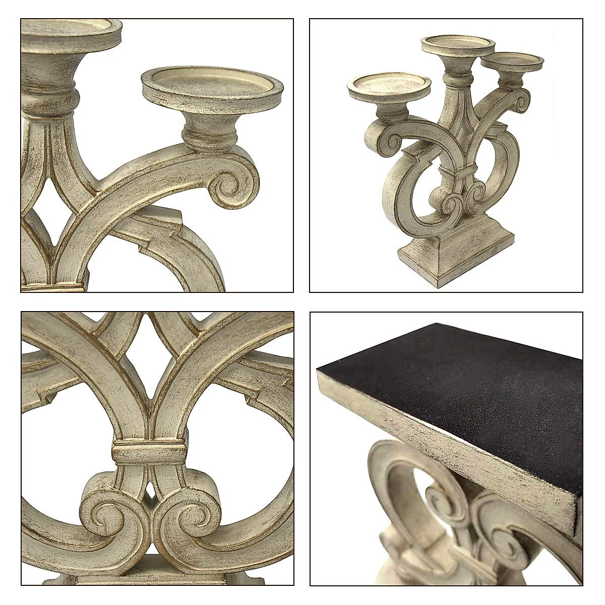 Antique Resin Candle Holder W/3 Arms,Fit 3.1" Candle, 11.8" H Candle Holders ,Ideal for LED & Pillar Candles, Gifts for Wedding,Party, Home, Spa, Reiki, Aromatherapy,Votive Candle Gardens.