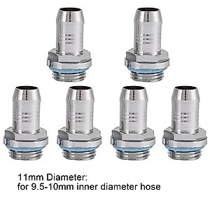 6Pcs G1/4" Barb Fitting Adapter, OD 11mm Two-Touch G1/4 Thread Soft Tube Hose Barb Fitting Connector for PC Water Cooling System(11mm)