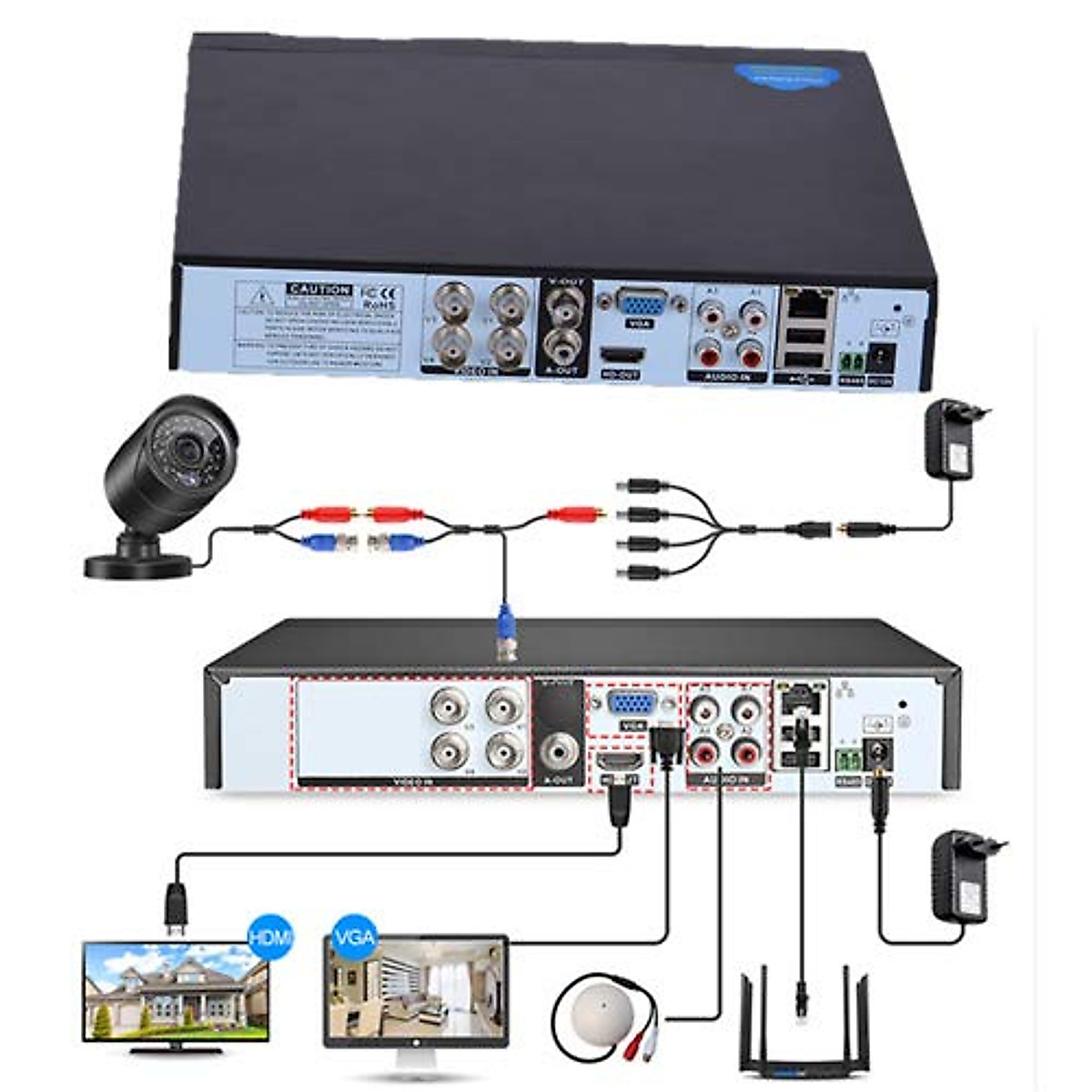 4CH 1080P Network Video Recorder DVR Security Camera Sets AHD CCTV Home Security Camera Digital Video Recorder +4 x Cameras +4 x BNC Cables（NO HDD）