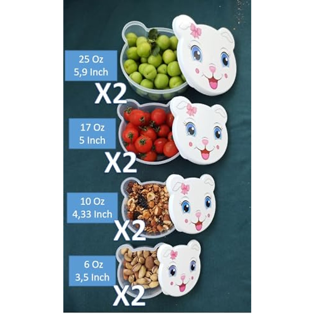 Food Storage Containers with lids 8 Pack (16 Pieces), Snack Containers Cute Plastic Animal Print Storage Lunch Box, Easy open Stackable Bpa Free Plastic, Space-Saving (Dog)