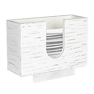 Ilyapa Wood Paper Towel Dispenser - Rustic Farmhouse White Wooden Multifold Hand Towel Holder