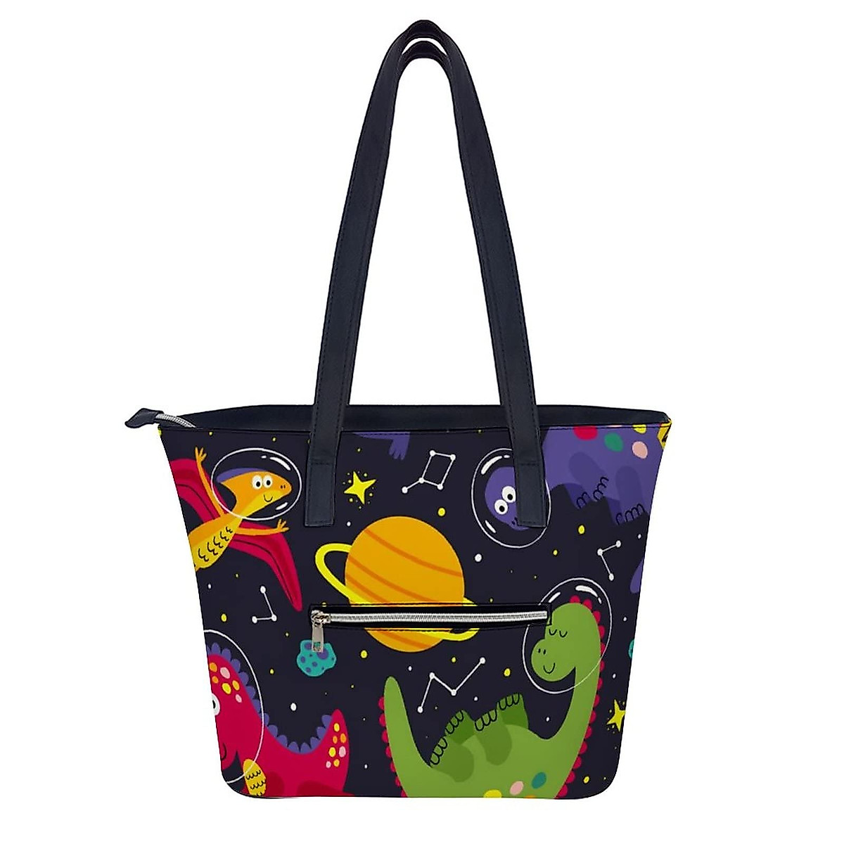 Cute Dinosaur in Space Women's Tote Bag PU Leather Shoulder Bag Handbags Purse For Work Shopping Travel