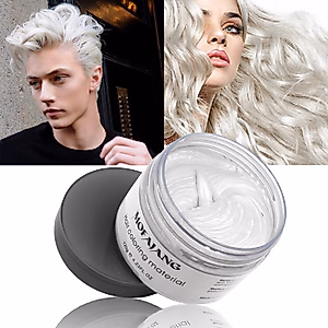 White Hair Color Wax Pomades 4.23 oz - Natural Hair Coloring Wax Material Disposable Hair Styling Clays Ash for Cosplay, Party (White)