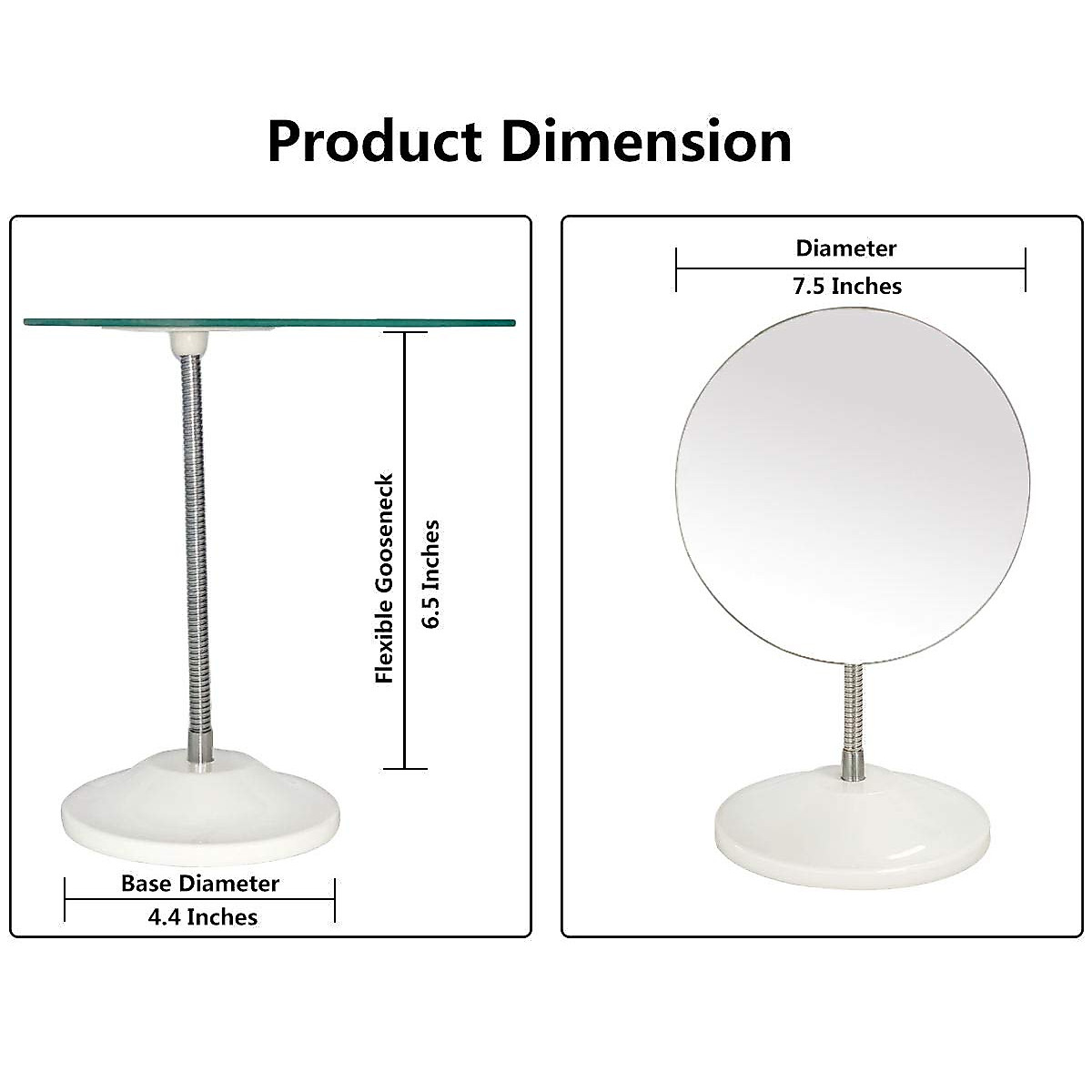 YEAKE Adjustable Flexible Gooseneck Makeup Mirror,360°Rotation Folding Portable Desk Vanity Mirror with Stand Shower Shaving Cosmetic Mirror Round Large