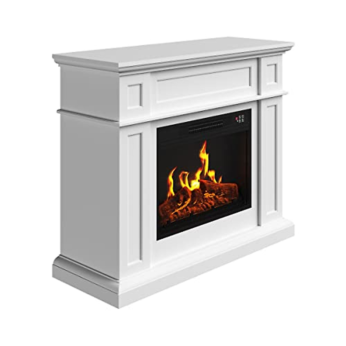 Electric Fireplace with Mantel - Freestanding Heater with Remote Control, Adjustable LED Flames and Faux Logs - Living Room Decor by Northwest (White)