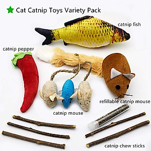 PETFAVORITES 24 Cat Toys Kitten Catnip Toys Variety Pack - 3 Way Tunnel, Interactive Wand, Fish, Mouse, Crinkle Balls, Kitty Chew Toys, Feather - Deluxe Toy Set for Christmas Birthday, Color Random
