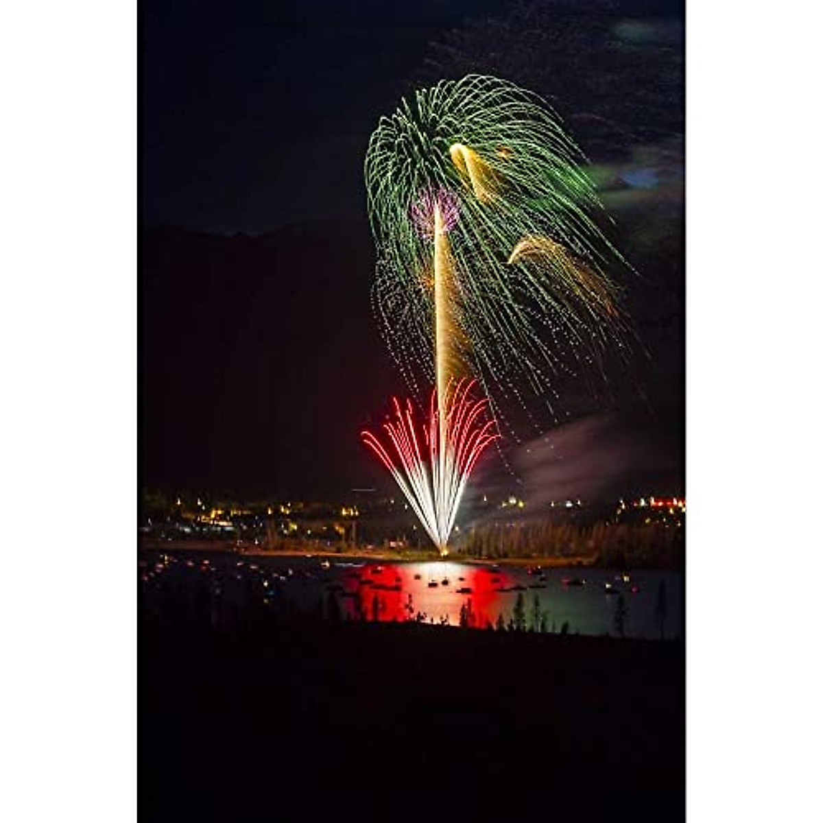 ArtDirect Colorado, Frisco Fireworks Display on July 4th 13x18 Black Modern Wood Framed with Double Matting Museum Art Print by Lord, Fred