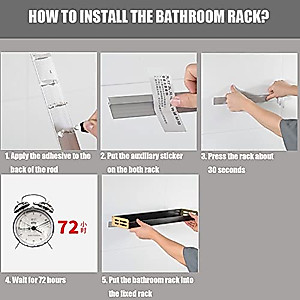 24HOCL Floating Shelves Wall Mounted with 7 Removable S Hooks, Adhesive/Drill Installation Wall Shelves for Bedroom/Bathroom/Living Room/Kitchen/Laundry Room, Storage & Decoration, Black/Gold