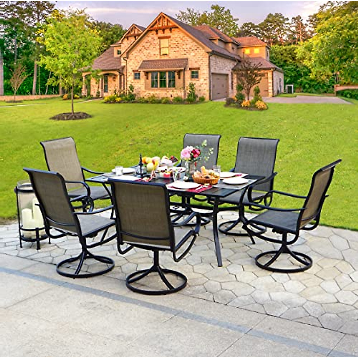 MEOOEM Outdoor Swivel Chairs Set of 6 Bistro Patio Dining Chairs High Back Armchairs for Garden Backyard, Supports 250 lbs