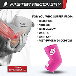 Sleeve Stars Elbow Compression Sleeve for Women & Men, Tendonitis Elbow Brace & Elbow Support for Pain & Arthritis, Tennis Elbow Sleeve Arm Protector Wrap for Golf & Sports (S-XXL) (L: 10"-12", Hot Pink)
