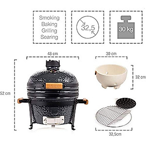 RJMOLU Ceramic BBQ Charcoal Kamado Grill Smoker, Roaster and Grill, Portable Tabletop BBQ Grillfor Picnic Garden Terrace Camping Travel