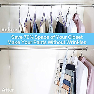Niclogi Pants Hangers 6 Layers Space Saving Trouser Hangers, 4 Pack Multifunctional Pant Rack Stainless Steel Folding Closet Storage Organizer for Pants Slacks Jeans Trousers Towel（Grey）