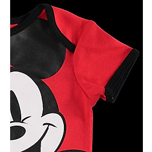 Disney Mickey Mouse Newborn Baby Boys 4 Piece Outfit Set: Bodysuit Pants Bib Hat Red/Black 3-6 Months