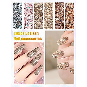 6 Boxes Holographic Nail Art Glitter Sequins Kits, CYHYII Nail Glitter Metallic Sequins Acrylic Dust Sequins Ultra-Thin Nail Art Sequins Sticker for Nail Design Nail Art Tips Decoration