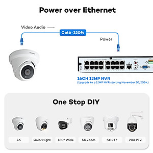 ONWOTE 16 Channel 4K PoE Security Camera System, 12MP 16CH Commercial NVR 4TB, 16x 8MP 134° Outdoor IP Cameras with Audio, AI Detect Human Vehicle, 100ft 60ft Ethernet Cables, Wired CCTV for Business