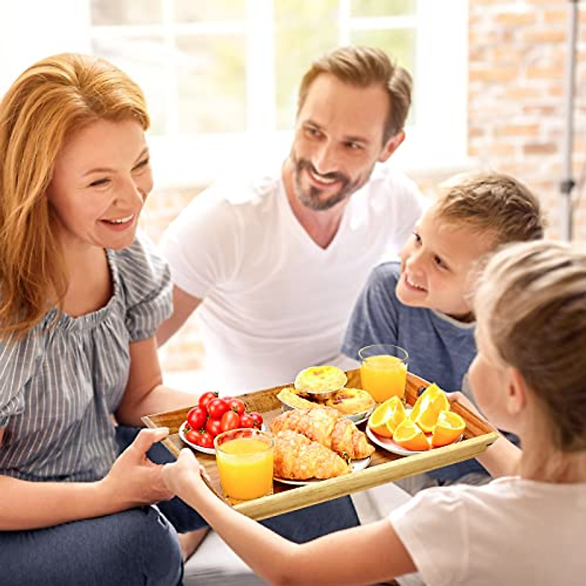 Bambu Masster Acaia Wood 2 Pack Serving Tray with Handles,Tray for Breakfast Dinner, Eating Trays for Living Room,Restaurants,