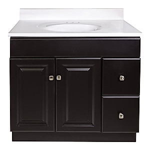 Design House Wyndham 37 Inch Bathroom Vanity with Solid White Top, Assembled, Brown, 216037