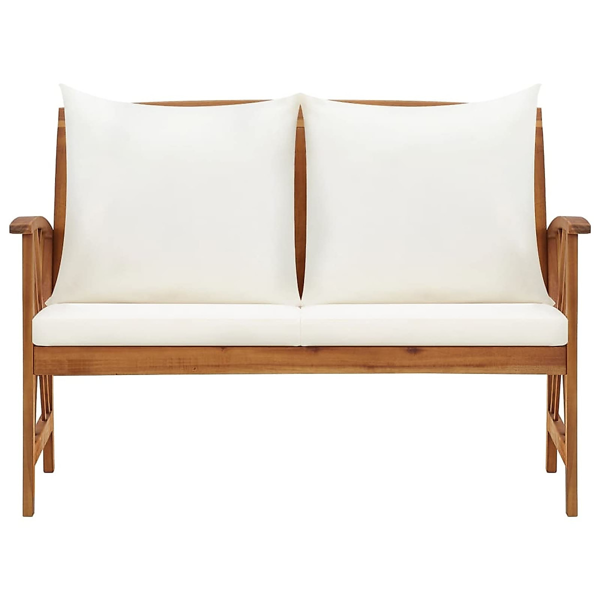 Tidyard Garden Bench with White Cushion and Pillow Acacia Wood Porch Chair Wooden Outdoor Bench for Backyard, Porch, Park, Lawn 46.9 x 26.4 x 32.7 in