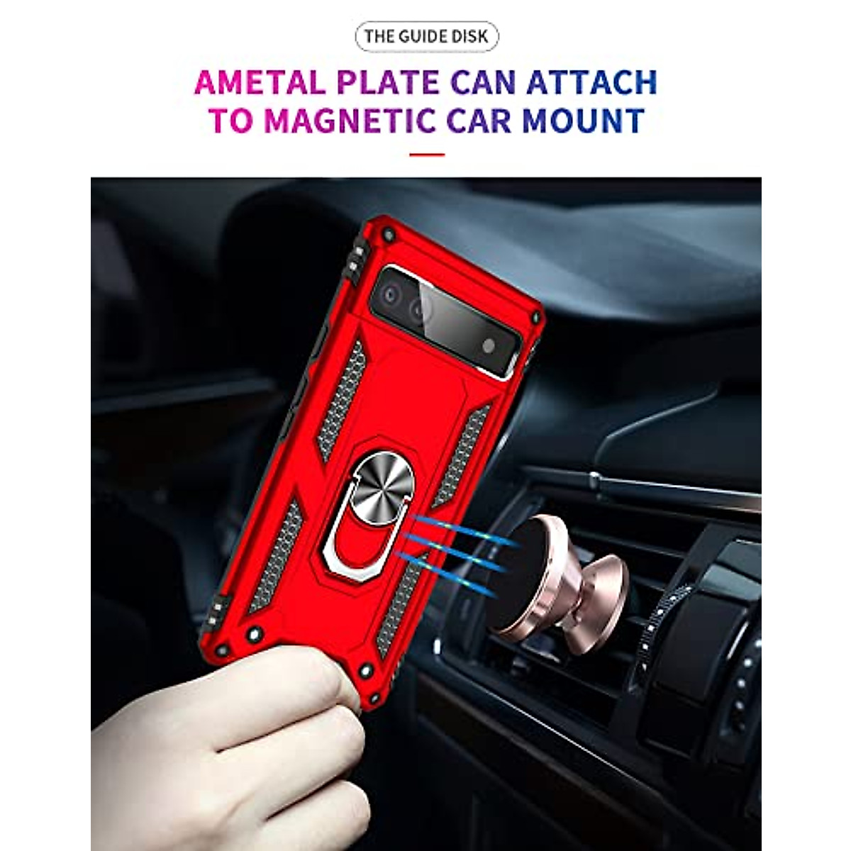 SunRemex for Google Pixel 6A Case with HD Screen Protector, [Not for Pixel 6/6 Pro Phone] Google 6A Case with Magnetic Ring Holder Kickstand,[Military Grade] Protective Phone Case (Red)