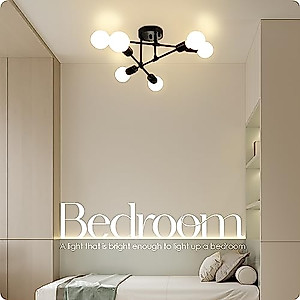 Soilsiu Modern Sputnik Chandelier, 6-Light Ceiling Light Fixture, Metal Semi Flush Mount Light Fixtures for Dining Room, Kitchen, Bedroom, Office (Black, W:16.5",H:8")