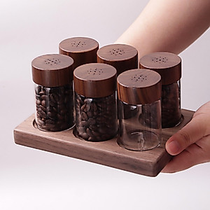 Ulimitada Coffee Bean Storage Tubes, 6 Tubes Single Dose Coffee Bean Container Cellar with Wooden Stand and 35-40g Glass Vials