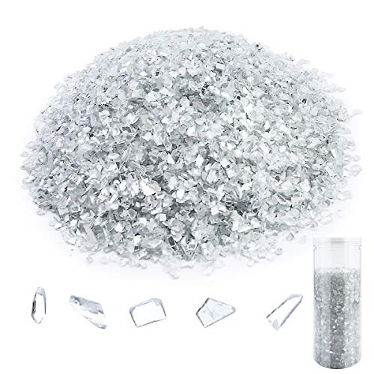 BILLIOTEAM 2.2lb/1000g Decoration Crushed Glass,Reflective White Glass Gravel Pebbles Stone Beads Chips for Platinum Reflective,Resin Art,Fish Tank Aquarium Garden