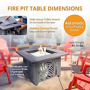 Endless Summer Lindsey 30 Inch Square Outdoor UV Printed 50,000 BTU LP Gas Fire Pit​ Patio Table with Faux Wood Mantel and Stamped Steel Base