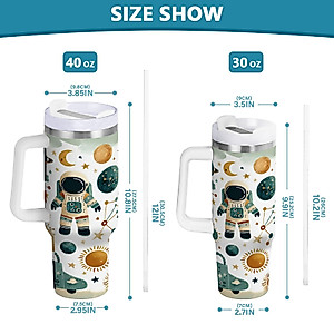 Jihqo Space Rockets Planets 40 oz Stainless Steel Vacuum Insulated Tumbler with Handle and Straw Lid, Leakproof Water Bottle Double Wall Travel Mug Coffee Cup, Cupholder Friendly