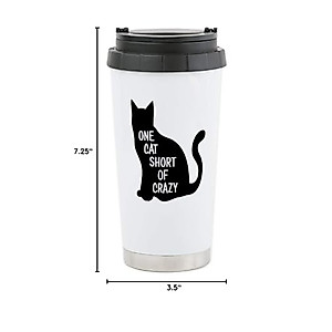CafePress One Cat Short Of Crazy Travel Mug 20 oz. Insulated Stainless Steel Coffee Tumbler