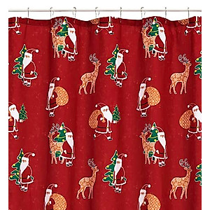 Indecor Home 17-Piece Ceramic Bathroom Accessory Set with Shower Curtain, 12 Hooks, Soap Pump, Toothbrush Holder, Soap Dish and Bath Rug Box Gift Set for Christmas Xmas (Santa)