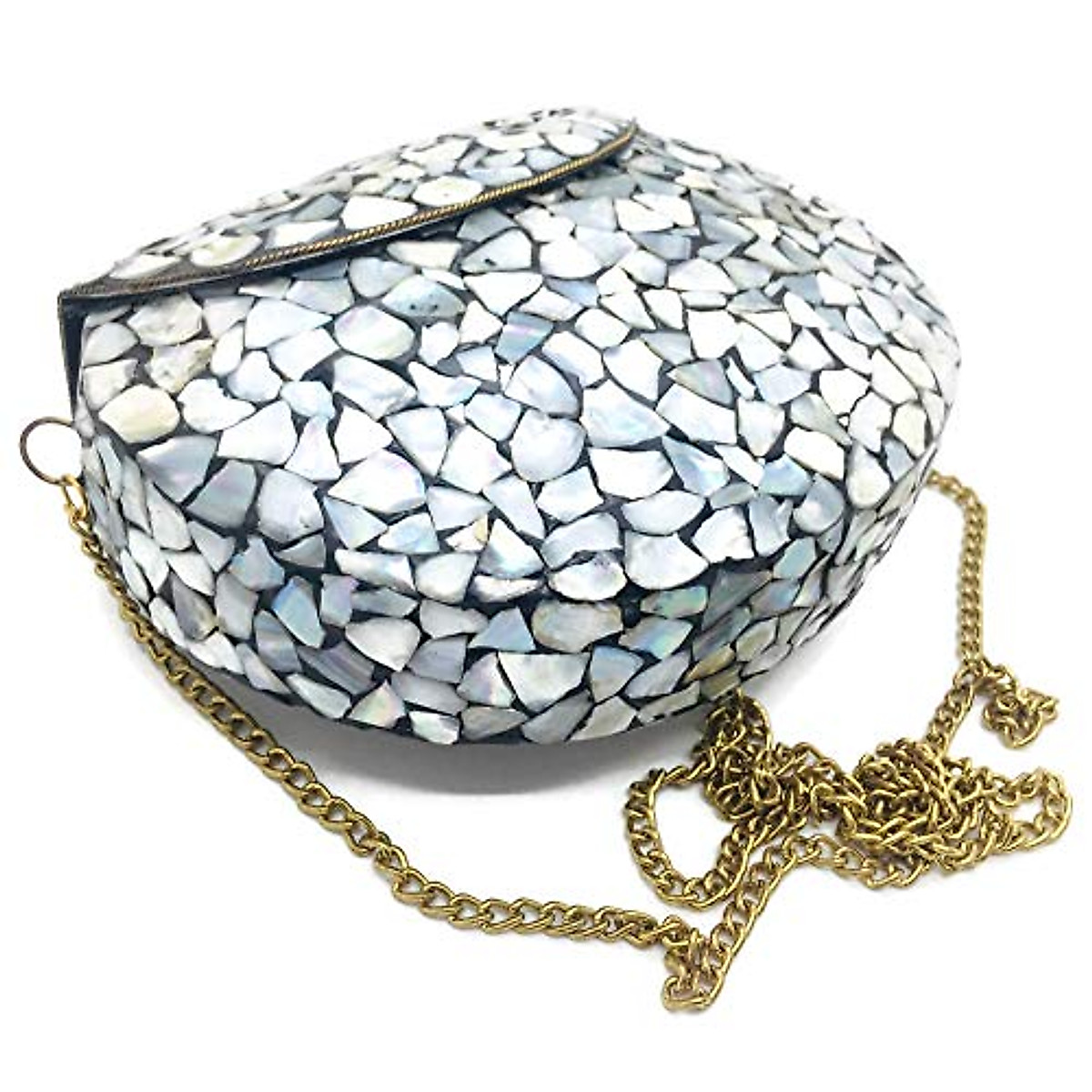 Women/Girls Bridal metal Sea shell clutch party sling bag Ethnic Indian Handmade mosaic metal bag