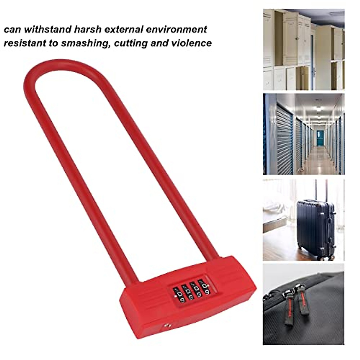 Red Bike Combination U Lock, Anti Theft Long Shackle Resettable Padlock for Bicycle Electric Scooter Motorcycles