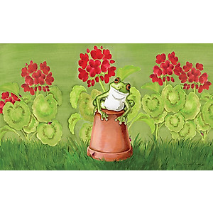 Toland Home Garden 800050 Potted Frog Spring Door Mat 18x30 Inch Summer Outdoor Doormat for Entryway Indoor Entrance