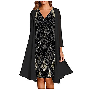 Plus Size Dress Womens Fall Dresses 2023 Sexy Vintage Two Piece Collar Neck Birthday Dress Chiffon Trendy Womens Winter Plus Size Sweater Dress Womans Christmas Dress(Black,X-Large)