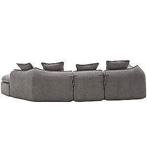 Haplized 137.8” Curved Boucle Sofa Couch, Modern Sectional Sofa Cloud Deep Seat Couch with 4 Pillows, Comfy Modular 5-Seat Couches for Living Room Apartment (Grey)