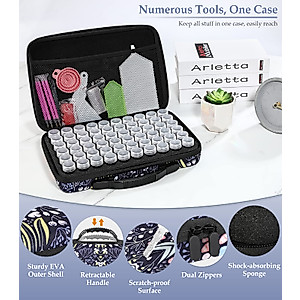 Dadanism Diamond Painting Storage Containers, 60 Slots Diamond Embroidery Accessories, Shockproof Jewelry Beads Organizer Tools Kit, Diamond Art Craft Accessories and Tools Carrying Case, Night Blue