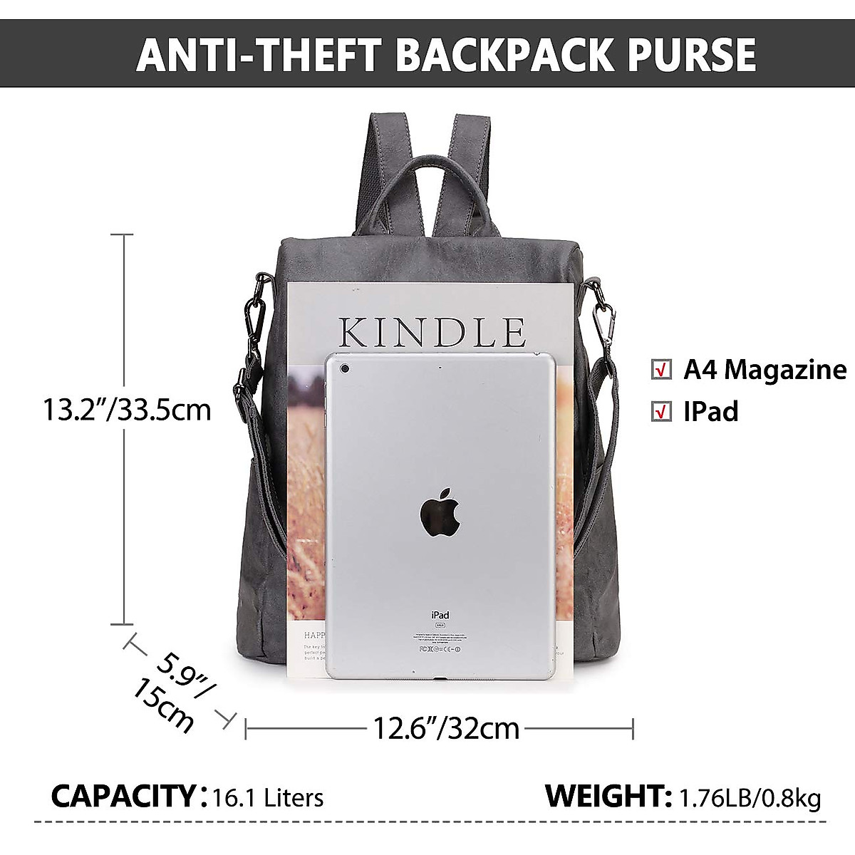 Backpack Purse for Women,Fashion Anti-Theft PU Leather Travel Shoulder Bag for Ladies Large Satchel VONXURY