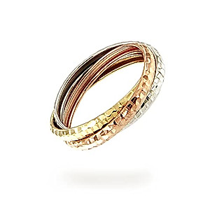 Lucchetta - 14K Tri-Gold White Rose Yellow Rolling Italian Ring, Size 5-10, Italian Womens Gold Rings from Italy